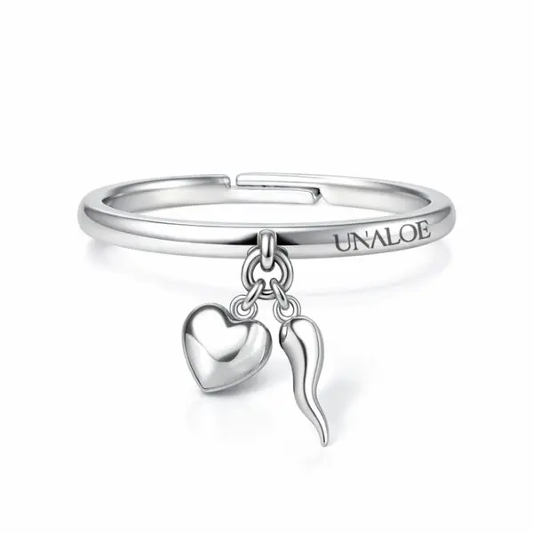 UNALOE Sterling Heart And Italian Horn Charm Ring - Silver