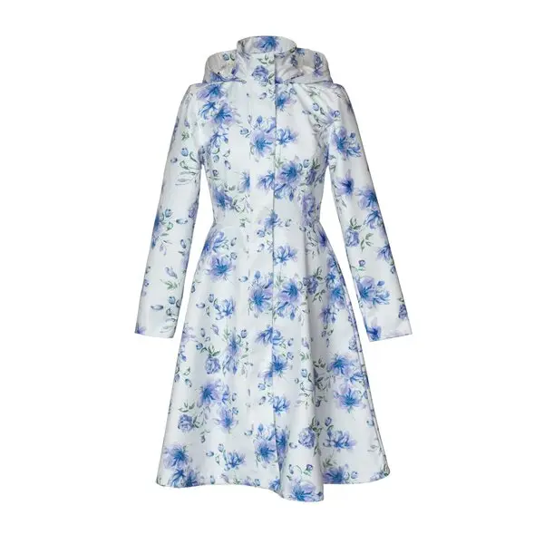 RAINSISTERS Floral Print Knee-length Coat - White/blue