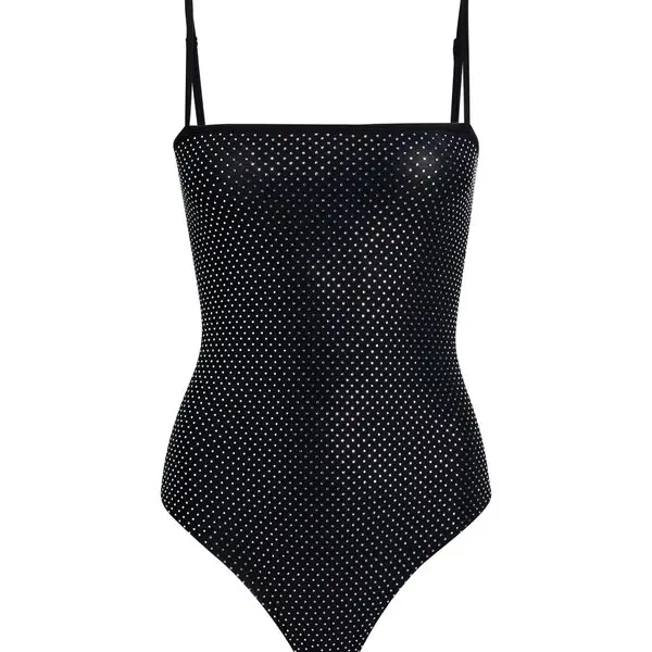 Commando Cami Bodysuit With Crystal Embellishments - Black