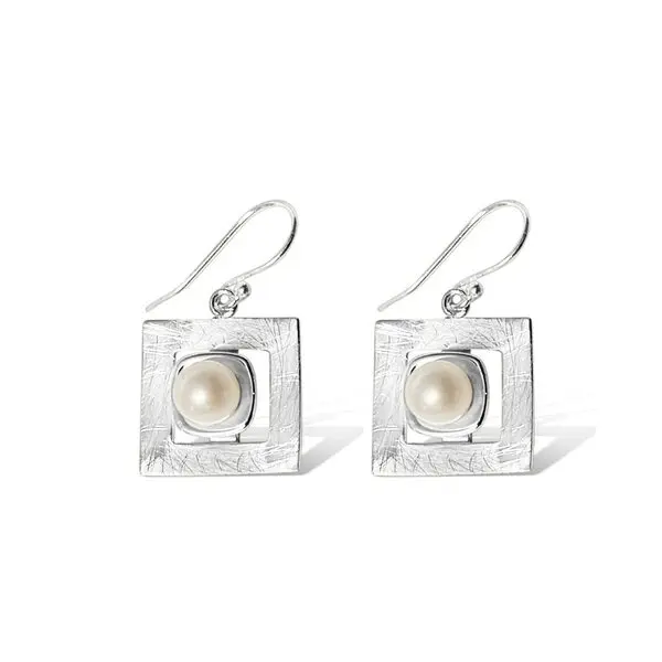 FV JEWELLERY Square Pearl Drop Earrings - Silver