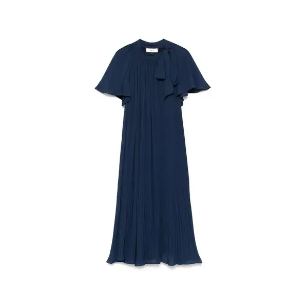 NISSA Pleated Chiffon Midi Dress - Blue