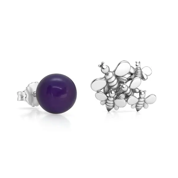 UNALOE Sterling Amethyst Stud Earrings - Silver