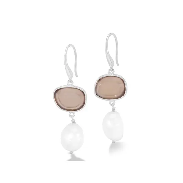 DOWER & HALL Pebble & Pearl Drop Earrings - Silver