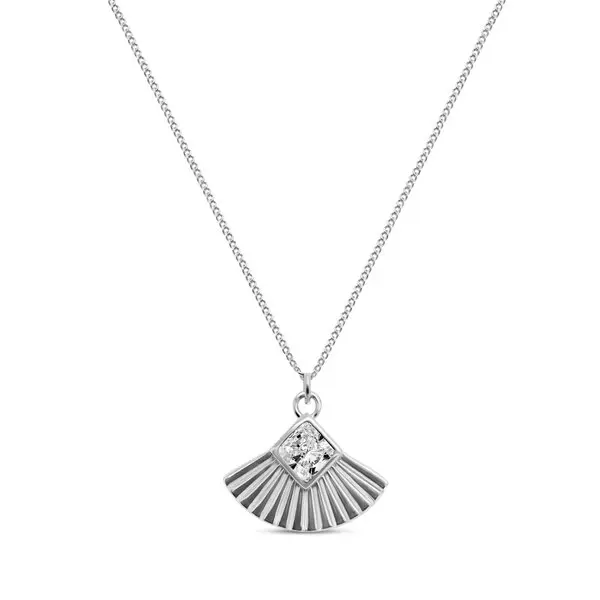 CLEMENCE WREN Art Deco Gemstone Fan Charm Pendant Necklace - Silver