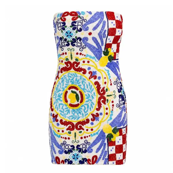 SELF-ADORE Hand-beaded Embellished Mini Dress - White/red