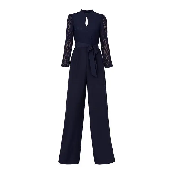 YUMI Lace Applique Jumpsuit - Blue