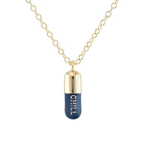 Kris Nations Enamel Chill Pill Necklace - Gold/blue