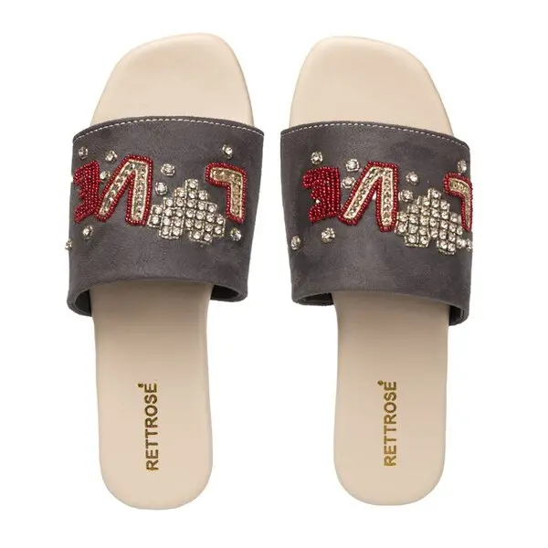 RETTROSE Harmony Diamanté Embellished Sliders - Grey