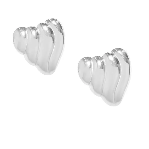 MAISON DE GALA Sculpted Heart Stud Earrings - Silver