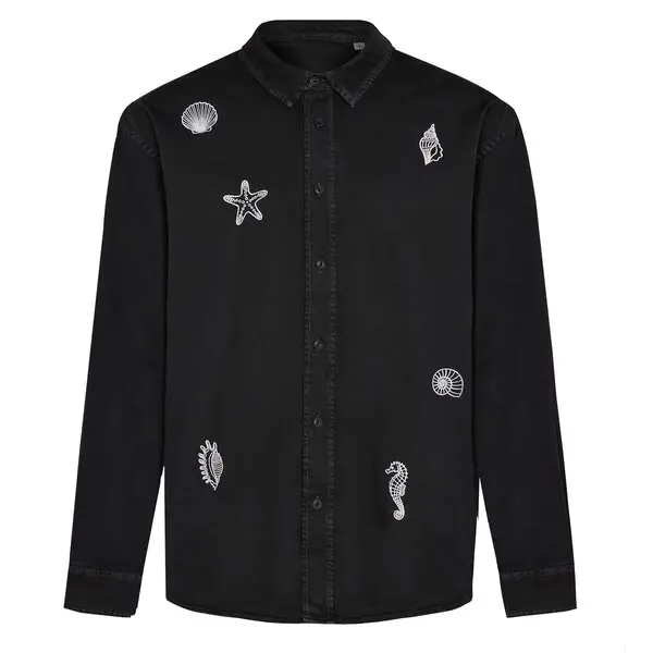 INGMARSON Shell Embroidered Organic Cotton Shirt - Black