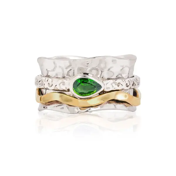 CHARLOTTE'S WEB JEWELLERY Aura Magic" Sterling Silver And Brass Spinning Ring With Chrome Diopside - Gold/green/silver