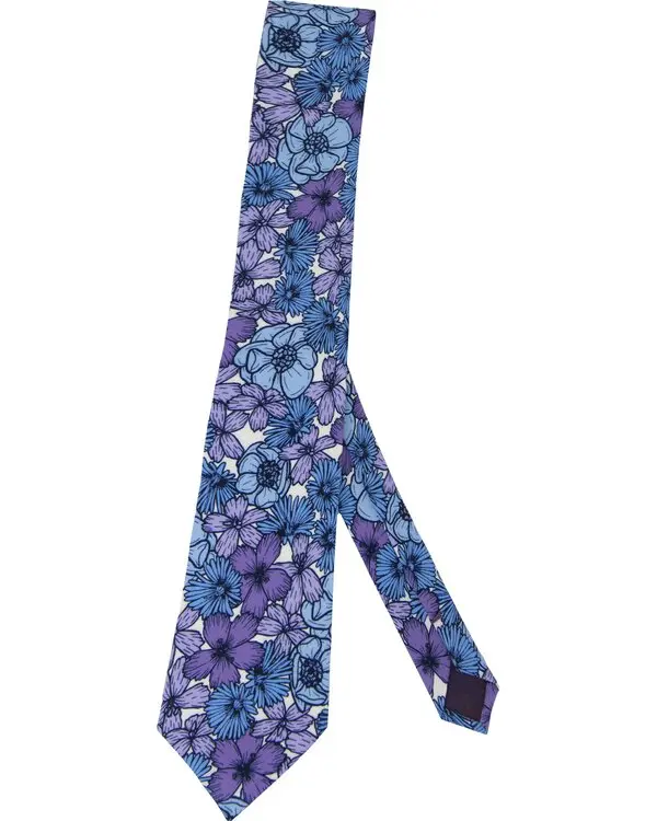 LORDS OF HARLECH Taddeo Dense Floral Merino Neck Tie - Purple