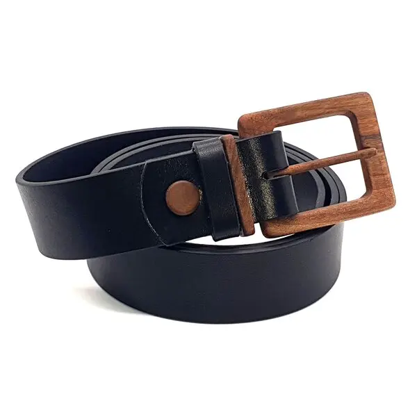 WOOD BELT Walnut Wood And Leather Belt - Black