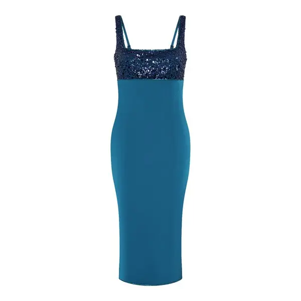 MALOA Alina Sequin Embellished Midi Dress - Blue