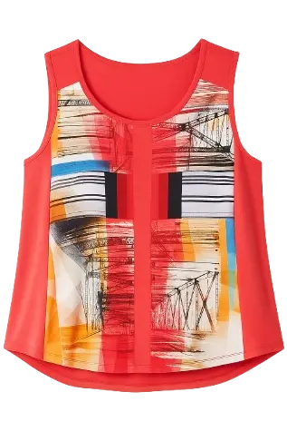 CONQUISTA Abstract Sleeveless Jersey Top - Red