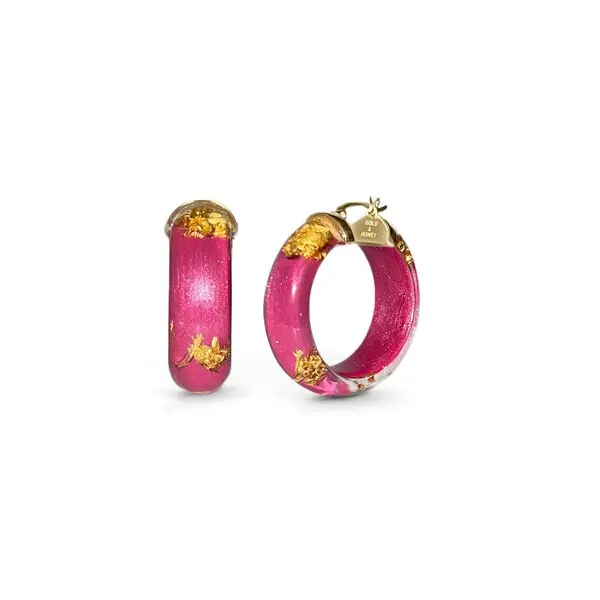 GOLD & HONEY Gold Leaf Huggie Hoop Earrings - Gold/pink
