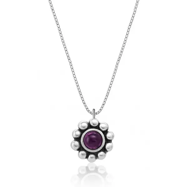 UNALOE Sterling Amethyst Flower Pendant Necklace - Silver