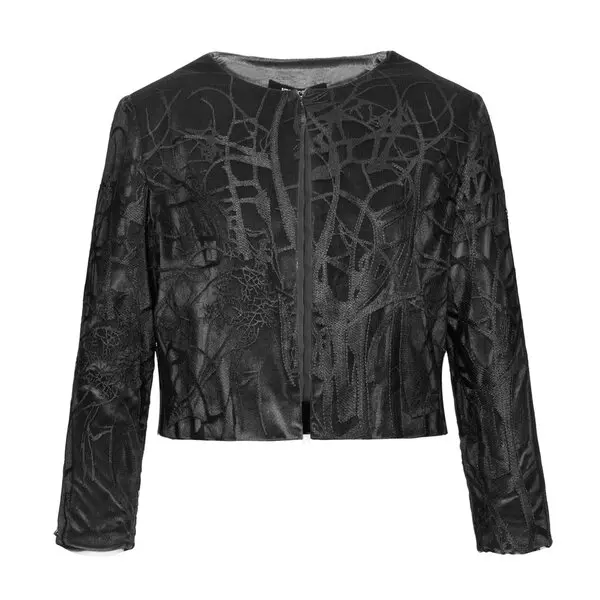 SMART AND JOY Lace And Velvet Cropped Jacket