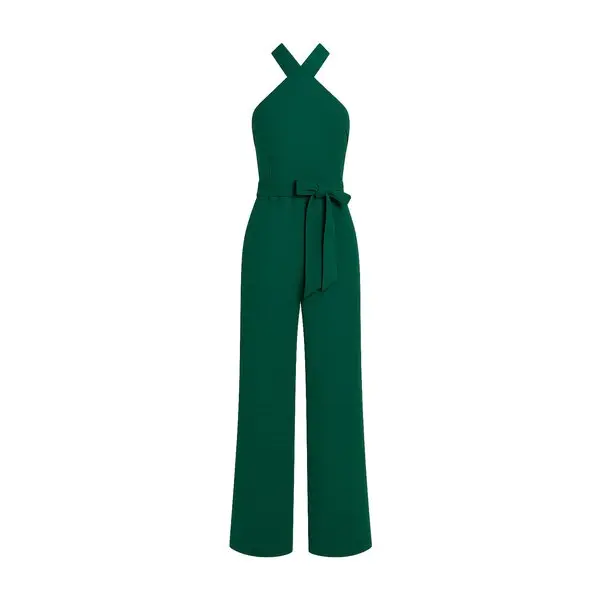 YUMI Cross Over Halter Neck Jumpsuit - Green