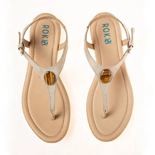ROKHZ 11:11 Platinum Serpentine Thong Sandals With Tiger Eye - Gold