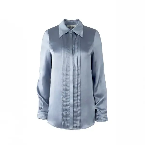 SOLGO ATELIER Pleated Silk Charmeuse Shirt - Blue
