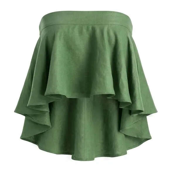 KARGEDE Linen Strapless Pleated Crop Top