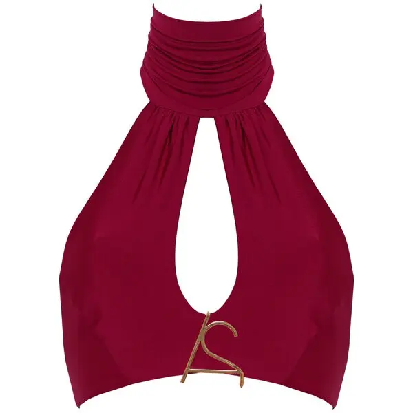 ANTONINIAS Halter Bikini Top With Draped Details - Red
