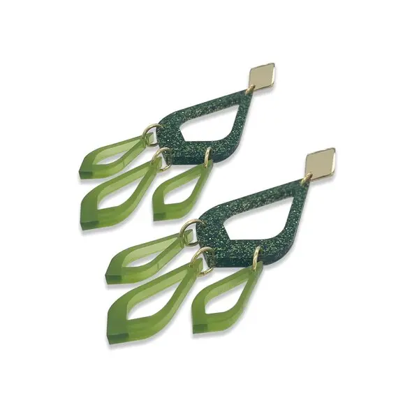 TOOLALLY Feather Drop Dangle Earrings - Green