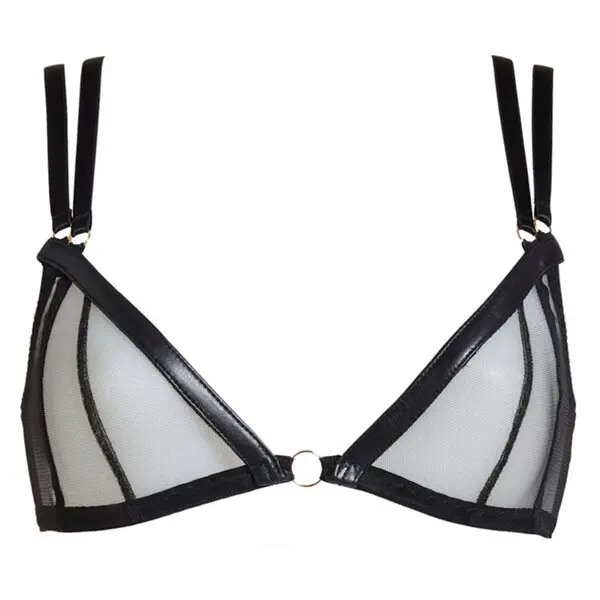 SOMETHING WICKED Nina See Through Mesh & Leather Bra - Black