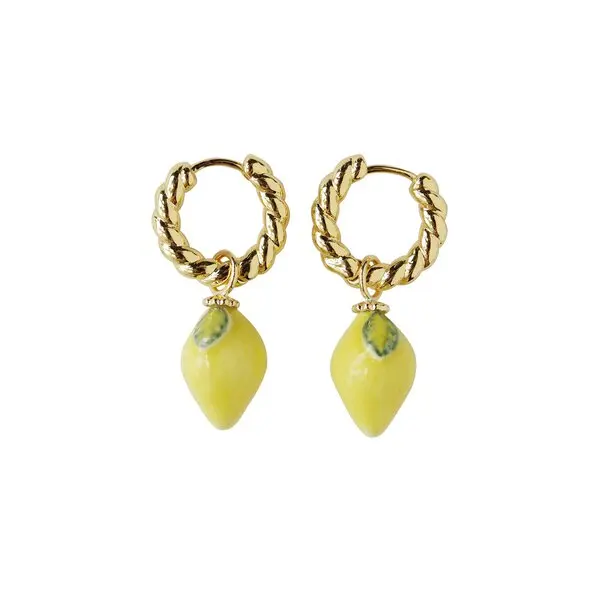 POPORCELAIN Mini Porcelain Lemon Hoop Earrings - Gold/yellow
