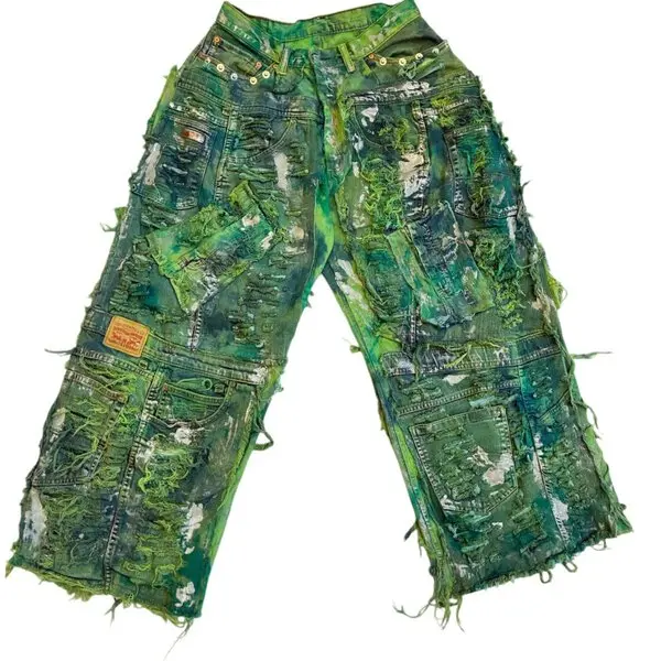 ZASTASTUDIO Wearable Ruins Wide Leg Denim Pants - Green