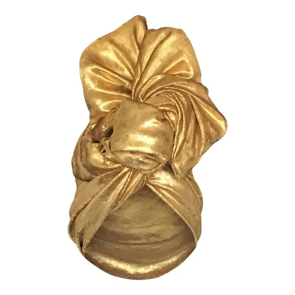 ROMER MILLINERY Twisturban In Hammered Stretch Velvet - Gold