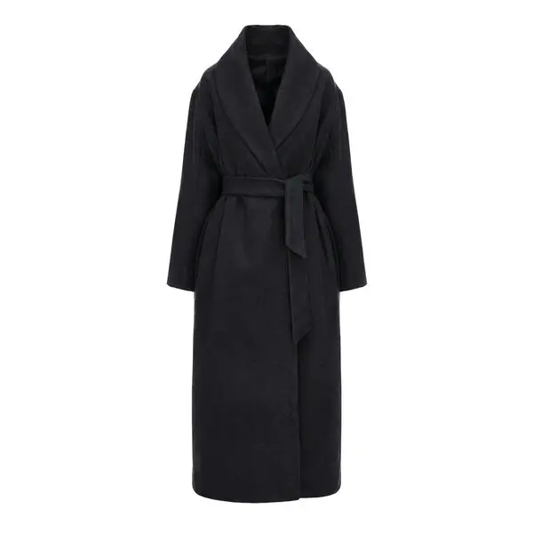 BLUZAT Long Wool Blend Coat With Rounded Lapels