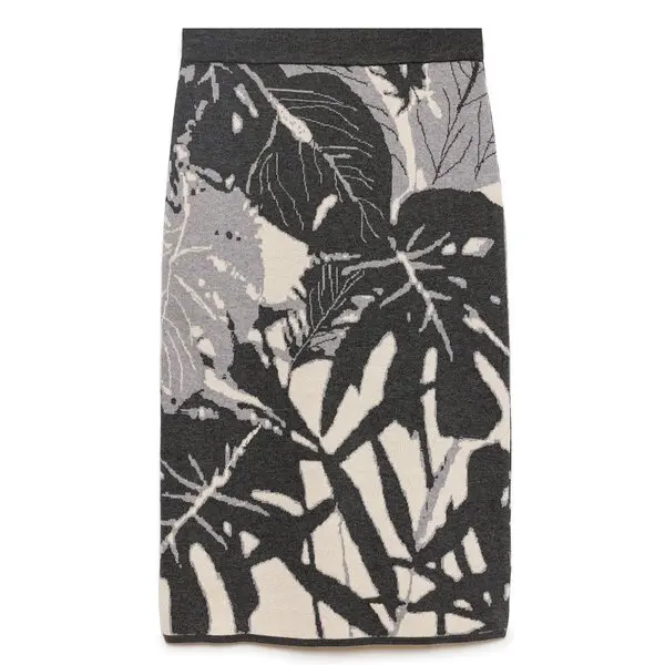PERALUNA Jacquard Knit Midi Skirt - Gray