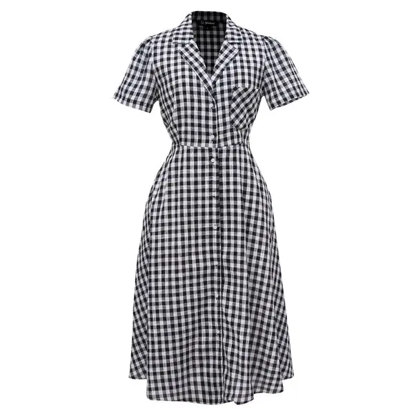 SMART AND JOY Checked Shirt Dress With Tailor Collar