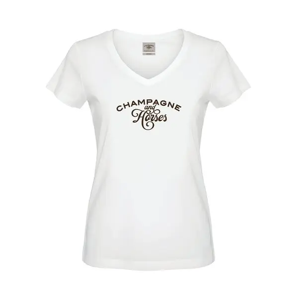 CHAMPAGNE & HORSES Printed V-neck T-shirt
