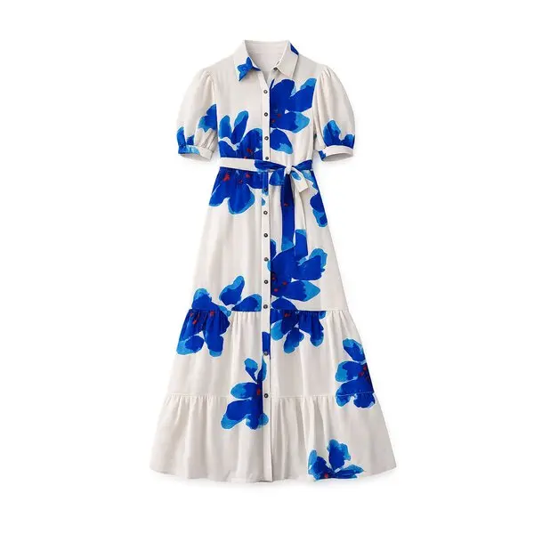 YUMI Scattered Floral Shirt Dress - Blue