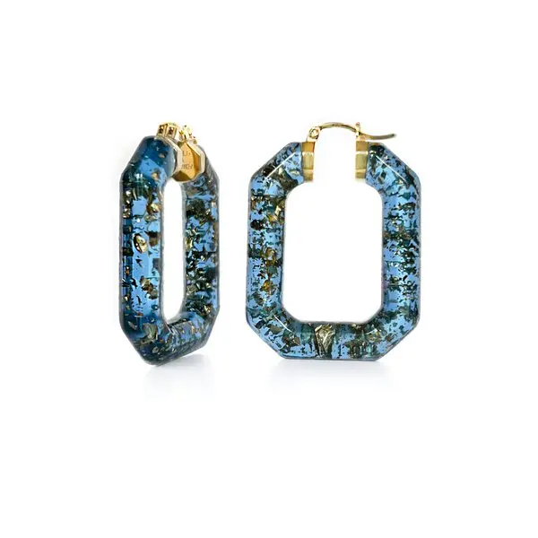 GOLD & HONEY Emerald Cut Lucite Hoop Earrings - Blue/gold