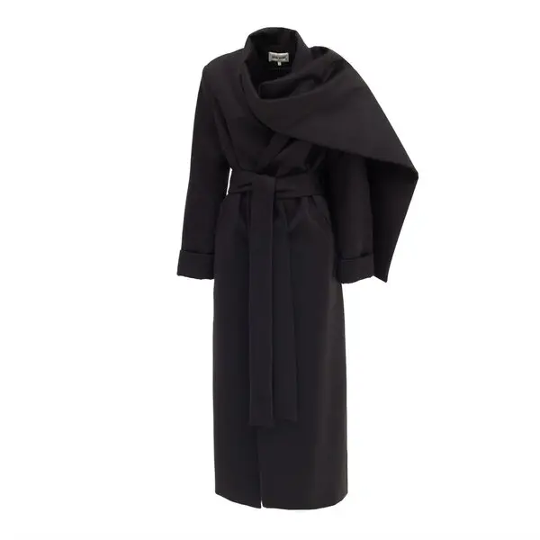 JULIA ALLERT Long Wrap Coat With Draped Collar - Black