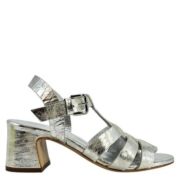 MADISON MAISON Metallic Leather Caged Heel Sandal - Silver