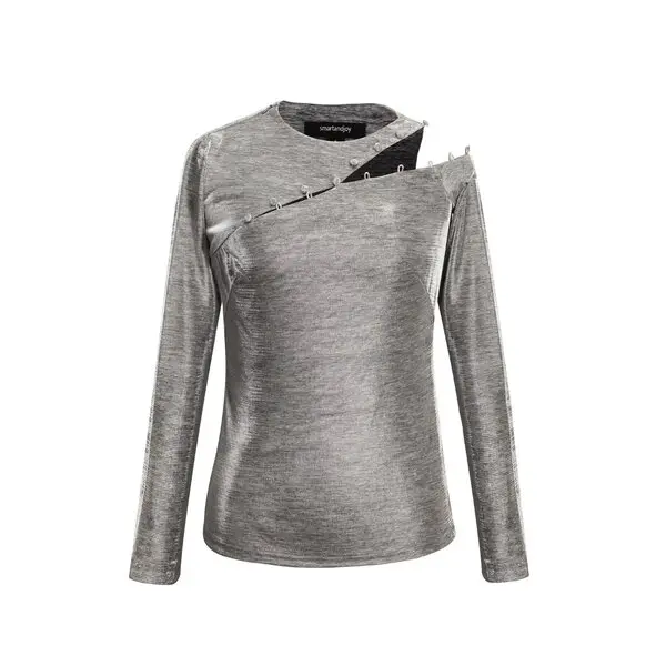 SMART AND JOY Asymmetric One-shoulder Top - Grey