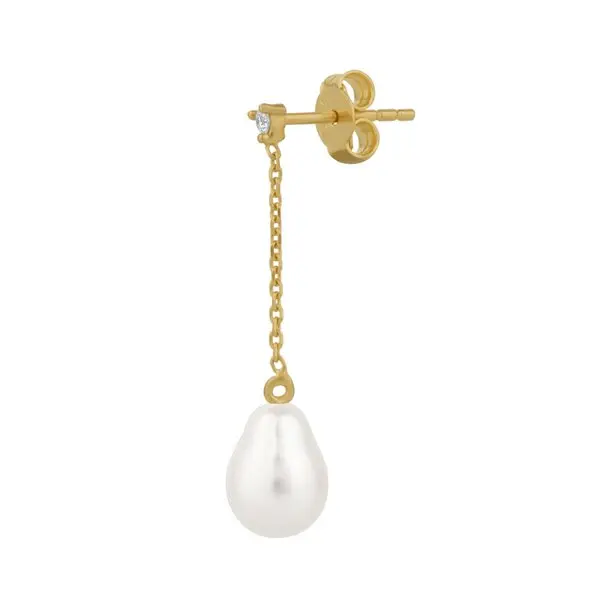 SPERO LONDON 14ct Solid Gold Diamond And Real Pearl Drop Earring - White/gold