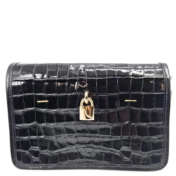 MADISON MAISON Leather Moc Croc Small Crossbody - Black