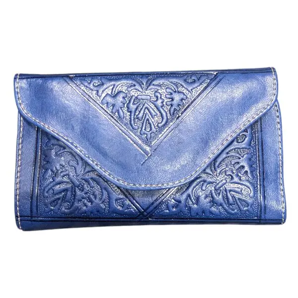 BERBER LEATHER Small Leather Tri-fold Purse - Blue