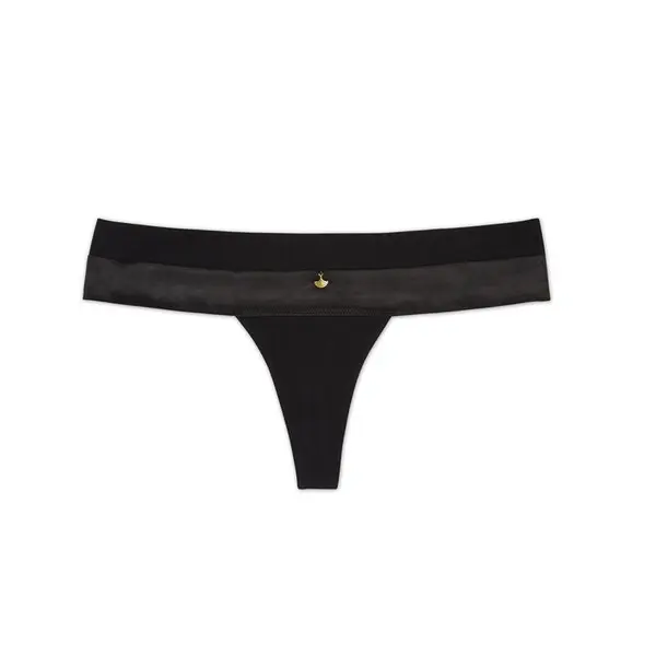 TALLULAH LOVE Minnie Pima Cotton & Satin Thong - Black