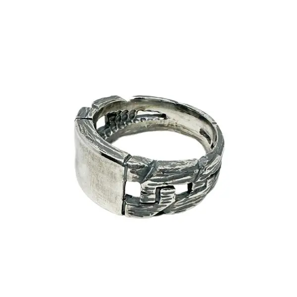 TG-JEWELLERY BY TAMARA GERVASIO Chain And Plate Ring Sterling Silver, Handmade - Black/silver