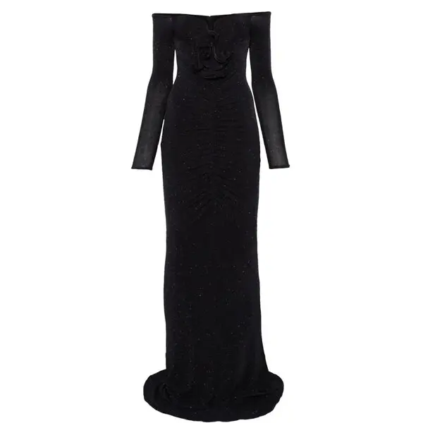 NISSA Floral-appliqué Ruched Maxi Dress