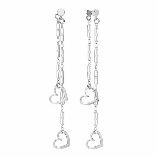 REJECTED HEARTS CLUB Con Amor Heart Charm Dangle Chain Earrings - Silver
