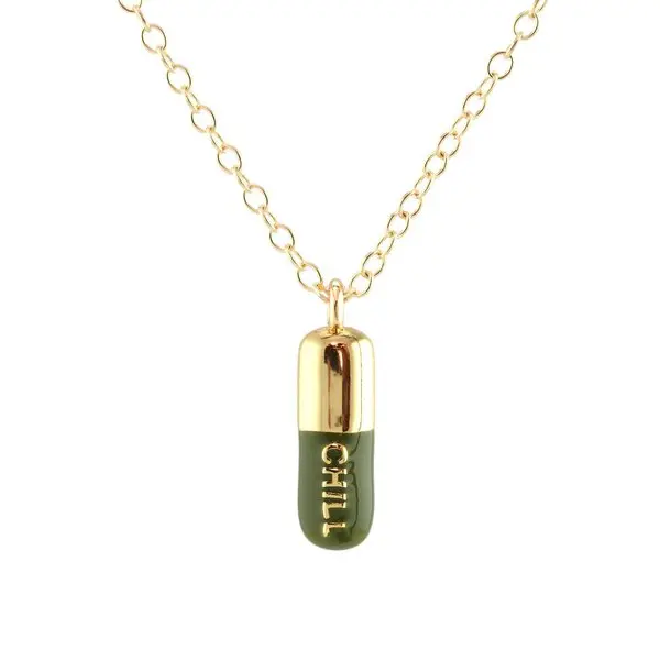 Kris Nations Chill Pill Enamel Pendant Necklace - Green/brown