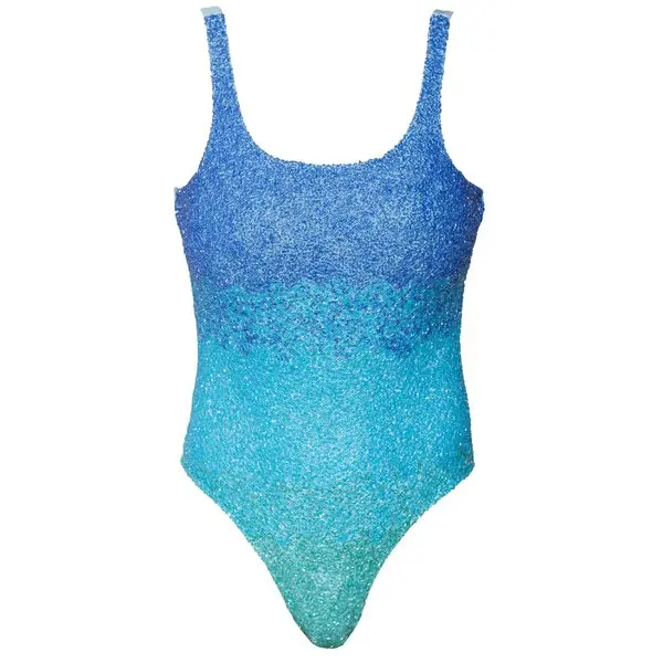 SELF-ADORE Ombre Hand-beaded Embellished One-piece Swimsuit - Blue